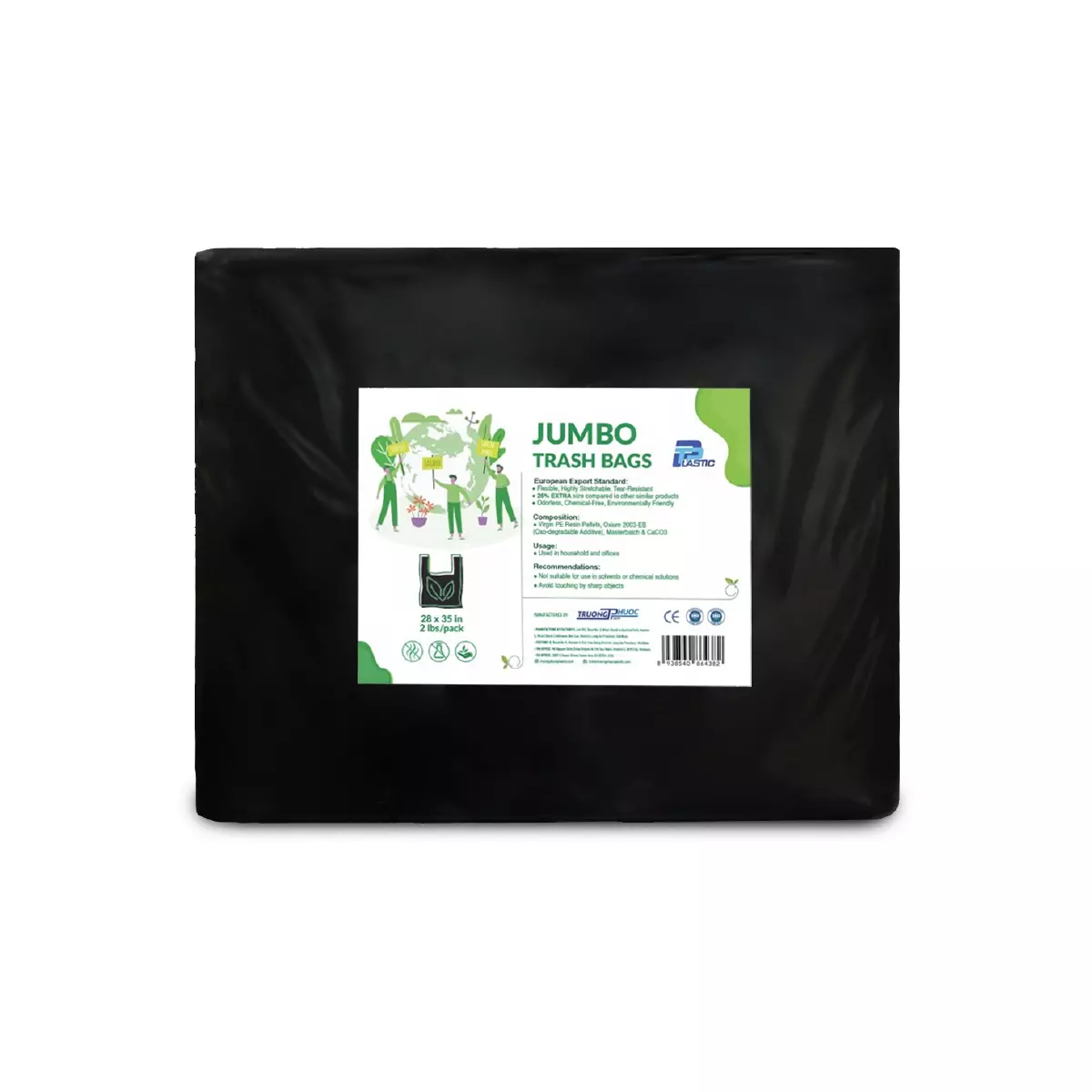 Jumbo trash bag, LLDPE plastic, 22in x 35.4in x 25mic, Black, 19 pcs ...